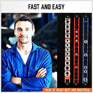 6-Pieces Practical Socket Organizer 1/4-Inch 3/8-Inch 1/2-Inch Socket Holders Red And Blue Magnetic Socket Organizers For Toolboxes