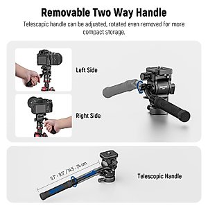 NEEWER Tripod Fluid Head with +/-10° Leveling Base(37mm Dia.), Metal Pan Tilt Head with Arca Type QR Plate, Telescopic Handle for Compact Video Camera DSLR Camera, Max Load 8.8lb/4kg, GM27