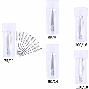 BronaGrand 50 Pieces Sewing Needles Home Sewing Machine Needles, Size 9, 11, 14, 16, 18, with 5 Needle Bottles, 10 Pieces Per Size