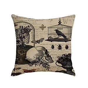 PSDWETS Happly Halloween Decorations Crow Skull and Pumpkin Pillow Covers Set of 4 Home Decor Cotton Linen Throw Pillow Covers Cushion Cover 18 X 18