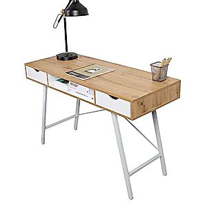 Need Computer Desk with Storage Desk Drawer Dressing Table,Writing Table Modern Desk with 2 Drawers, Makeup Vanity Table GCBG1019-ND, Oak
