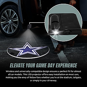 Sporticulture NFL American Football Dallas Cowboys - Led Car Door Light - Wireless Led Projector with One Team Logo Slide - Compatible for Most Car Models - Battery-Operated, 2.5” x 2.5”
