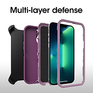 OtterBox iPhone 13 Pro Max & iPhone 12 Pro Max Defender Series Case - HAPPY PURPLE, rugged & durable, with port protection, includes holster clip kickstand