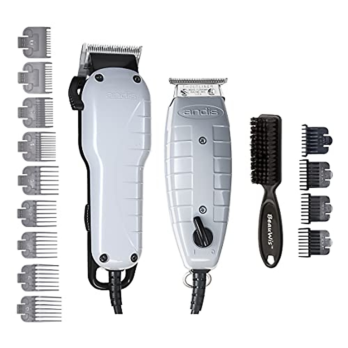 Andis Barber Combo-Powerful High-speed adjustable clipper blade & T-Outliner T-blade trimmer with fine teeth for dry shaving, outlining and fading With a BeauWis Blade Brush Included