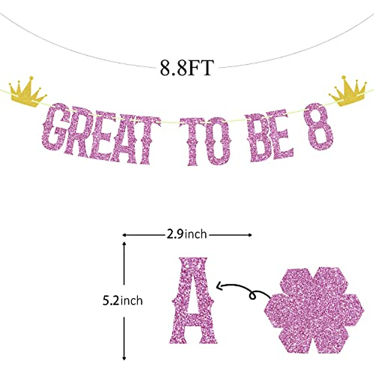 FUUF Rose Gold Glitter Great to Be 8 Banner, 8th Birthday Party Decor, Hello 8, Cheers to 8 Years, 8th Birthday Party Decorations Supplies