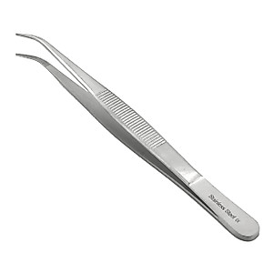 Scientific Labwares High Precision Stainless Steel Lab Tweezers/Forceps with Serrated Fine Point Tip - Curved, 6 in.
