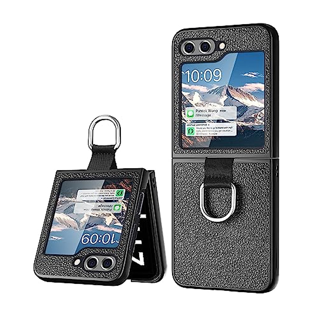 AICase for Samsung Galaxy Z Flip 5 Case Leather, Slim Protective Shockproof Phone Case with Ring for Galaxy Z Flip 5 5G, Black