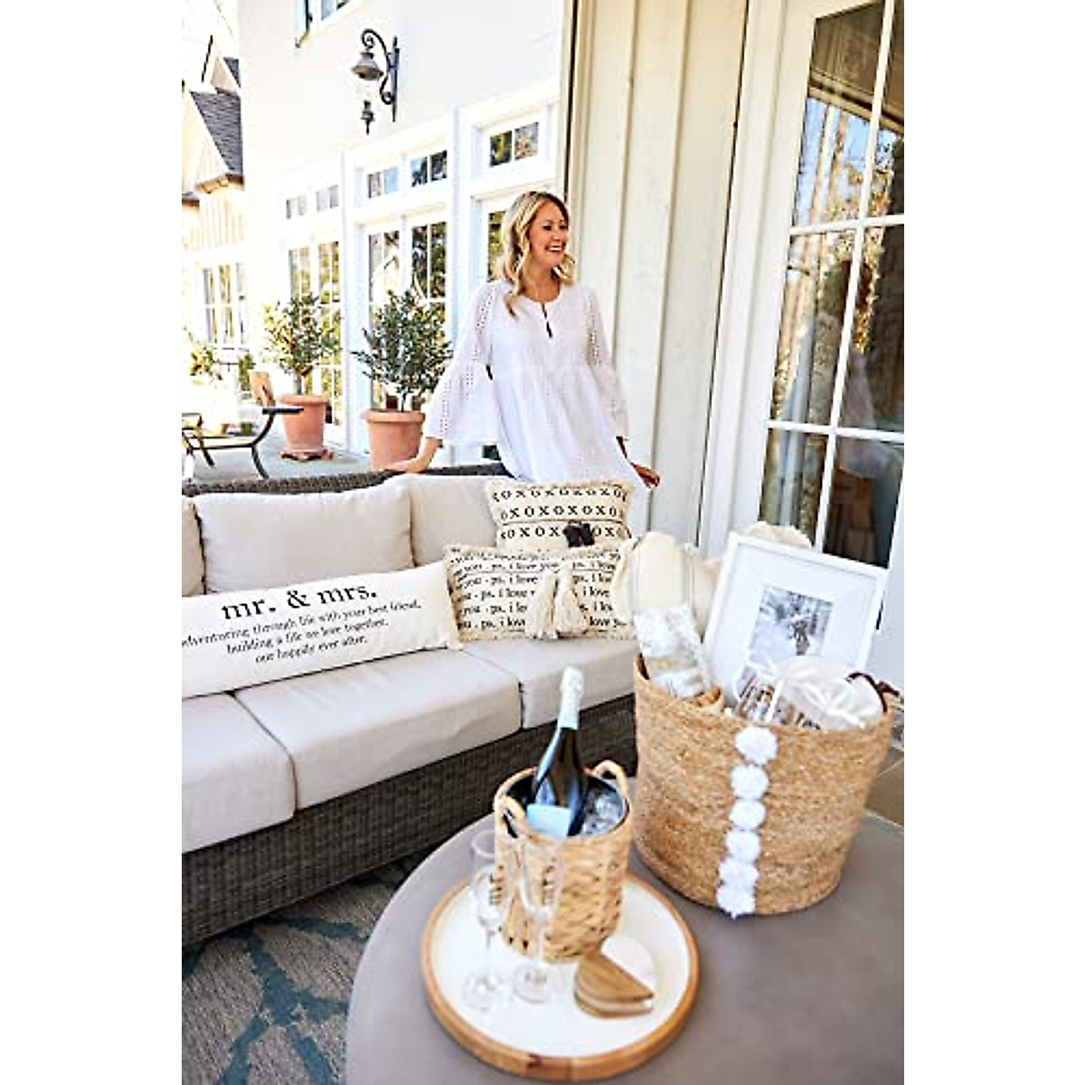 Mud Pie, Cream, Wedding Mrs. Definition Pillow, 35" x 11", 1 Count (Pack of 1)