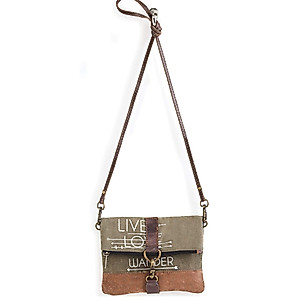 Mona B. Live Love Wander Bag Upcycled Canvas Tote Bag with Vegan Leather Trim (Foldover Crossbody-Charcoal)