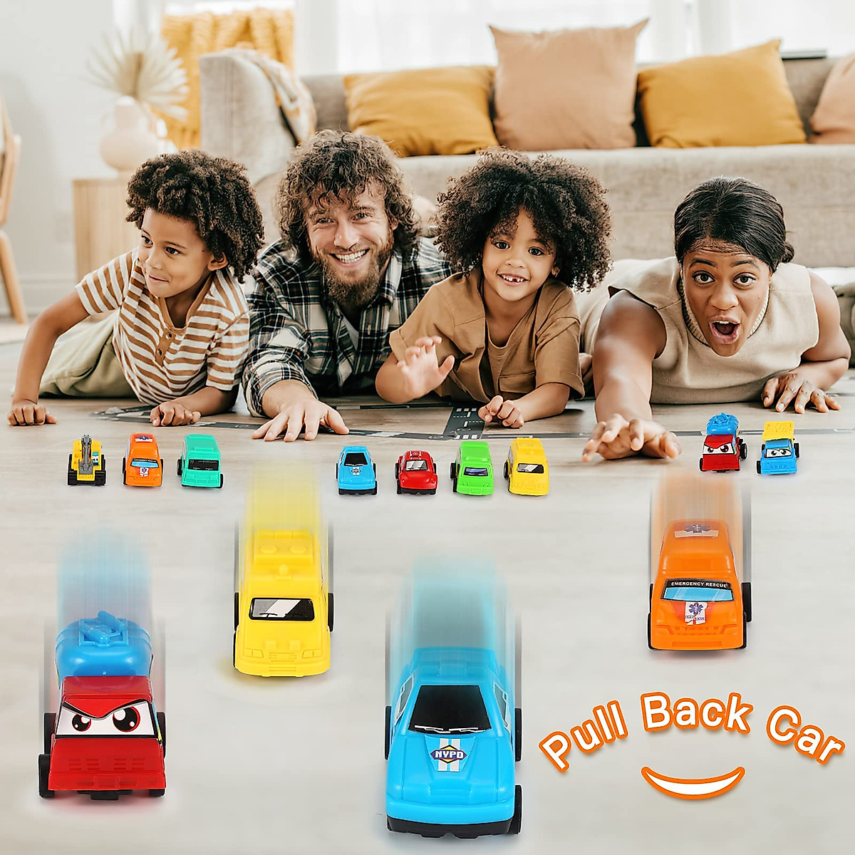 Aitsite 16 Pack Fillable Plastic Easter Egg with Pull-Back Construction Vehicles for Easter Theme Party, Favor Easter Eggs Hunt, Basket Stuffers Fillers, Classroom Prize, Birthdays Gifts