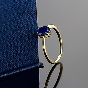 Gem Stone King 10K Yellow Gold Blue Sapphire Solitaire Engagement Ring | 1.02 Cttw | Oval 7X5MM | Gemstone Birthstone | Wedding Engagement Anniversary Promise Ring For Women (Size 9)