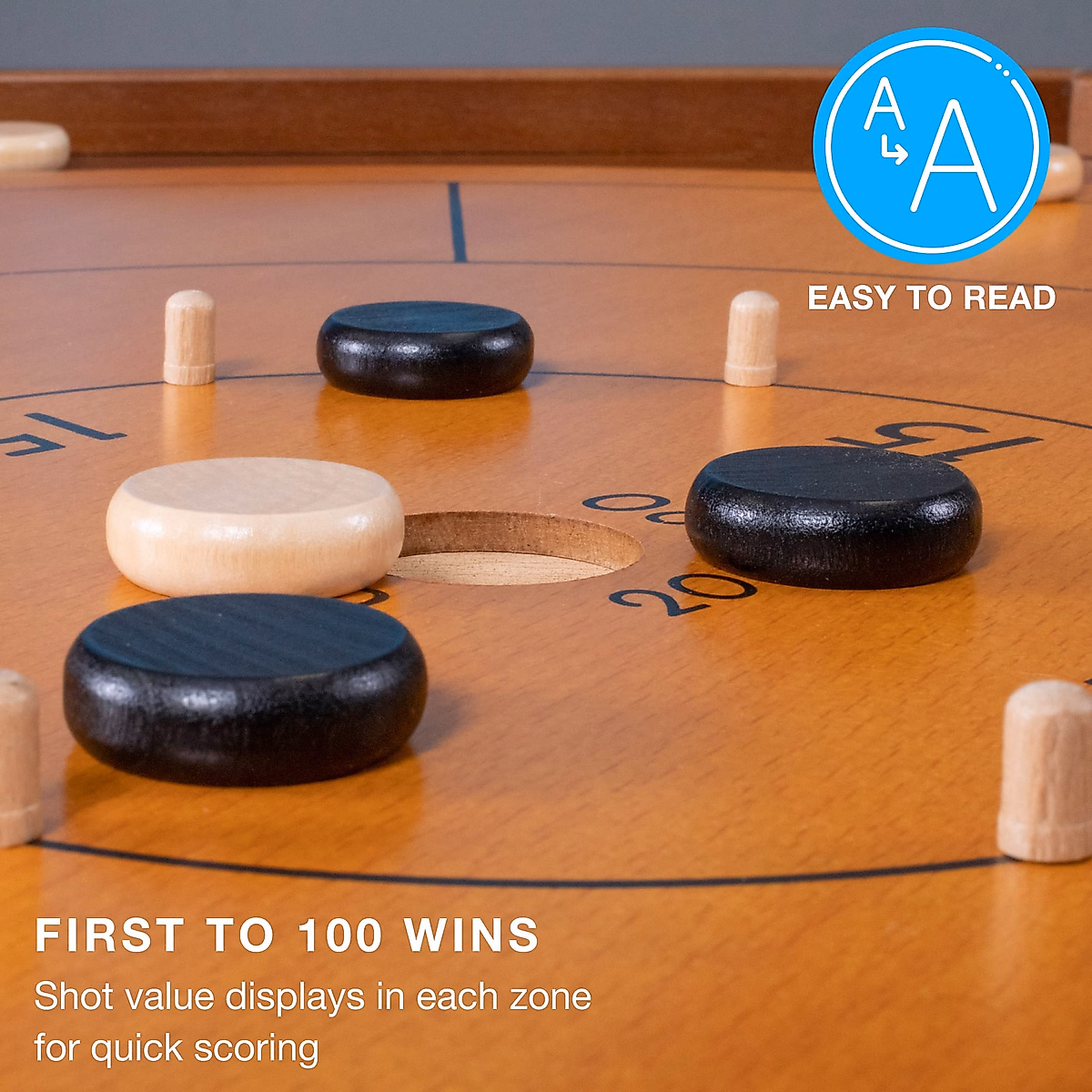 Tournament Crokinole & Checkers | Classic Dexterity Board Game for Two Players | 24 Black & White Discs & Game Board | 30 Inch