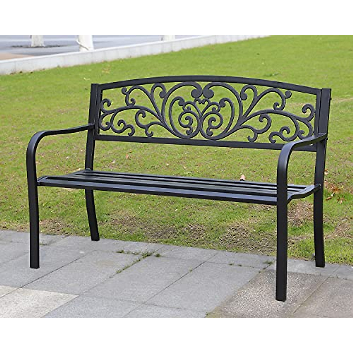 FDW 50in Garden Bench,Powder-Coat Steel Outdoor Benches,500LB Capacity Patio Bench Outdoor Benches for Porch,Garden, Park,Backyard