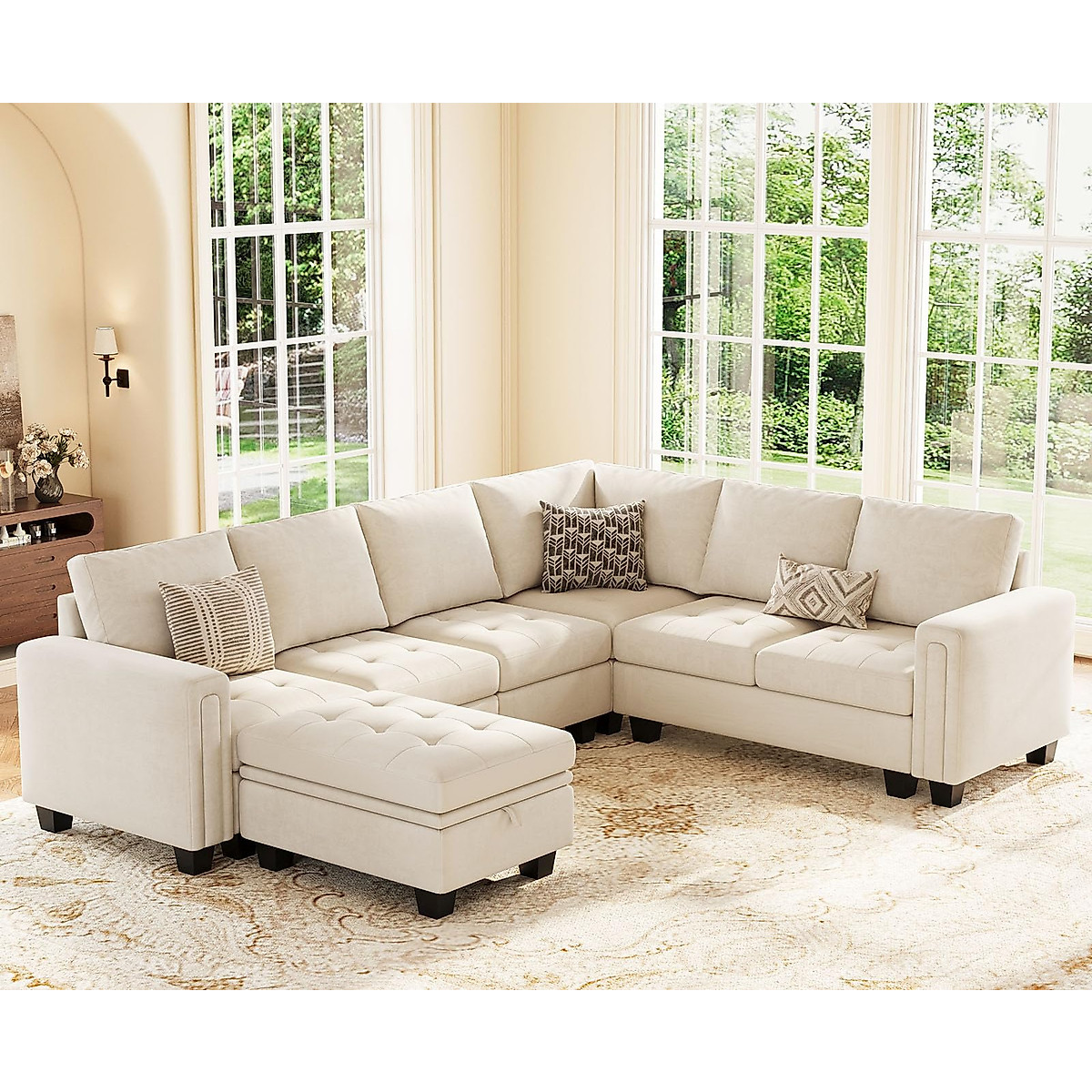 Belffin Velvet Modular Sectional Sofa with Storage Ottoman 6 Seater L Shaped Sectional Modular Sofa Couch with Reversible Chaise Convertible Corner Sectional Couch Beige
