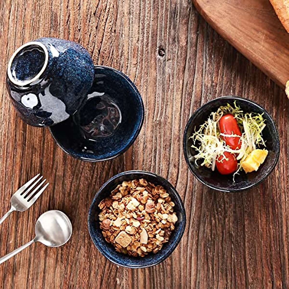 vicrays Ceramic Small Dessert Bowls Set - 10 oz, Set of 6, Microwave, Oven and Dishwasher Safe, for Rice, Ice Cream, Soup, Snacks, Cereal, Side Dishes, Kitchen Bowls Set (Starry Blue)