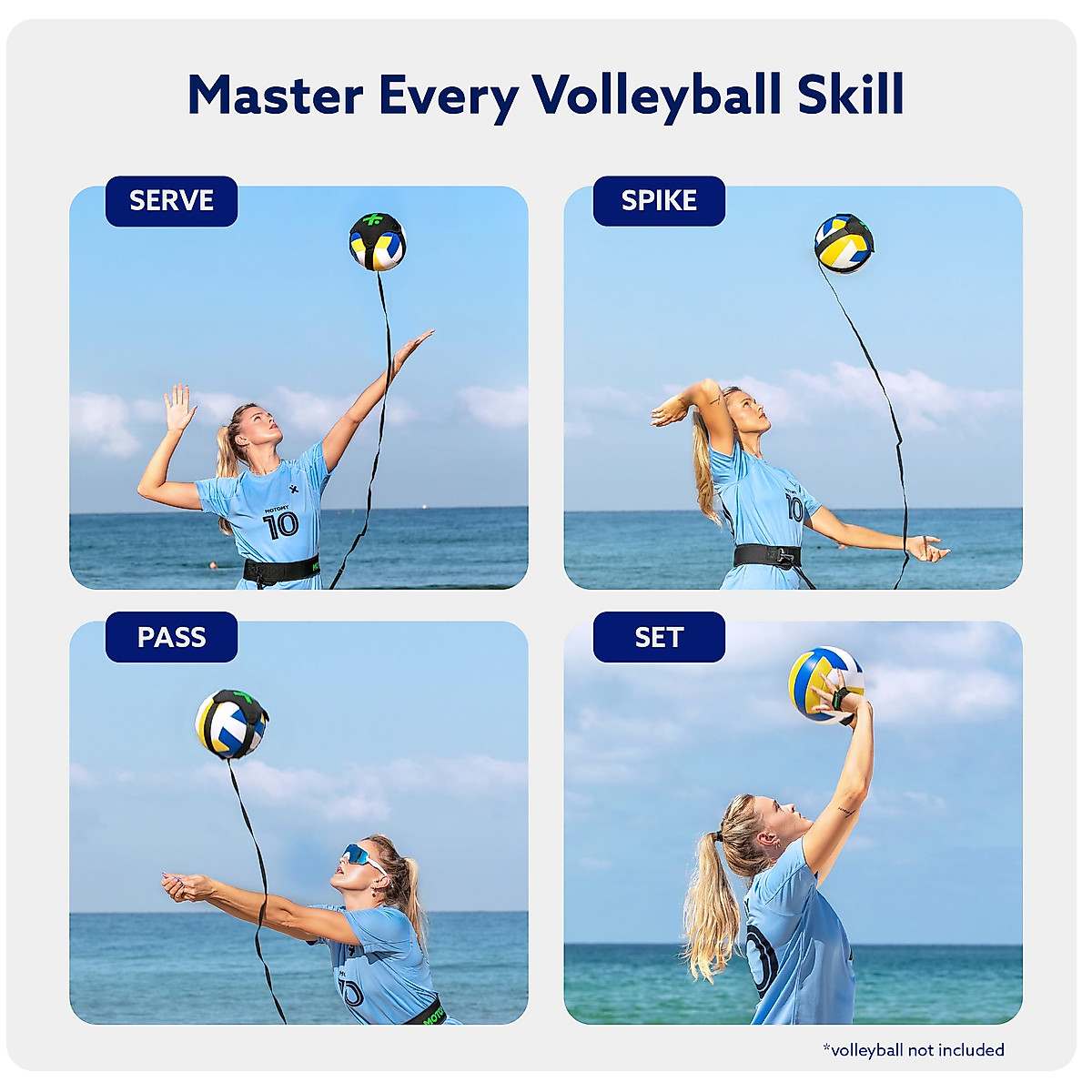 MOTOMY Volleyball Training Equipment Aid 'Volleypal' – Solo Volleyball Equipment for Practicing Serve, Spike, Set & Pass; Volleyball Practice Equipment Gift for Beginners & Experts (Volleypal Pro)