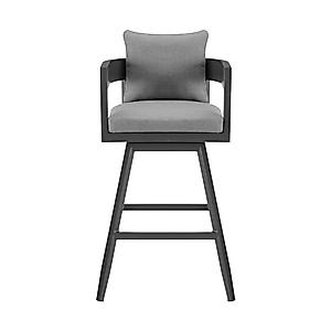 Menorca Outdoor Patio Swivel Counter Stool in Aluminum with Gray Cushions
