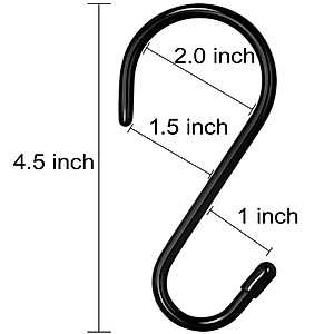 12 Pack 4-1/2 Inch S Hooks for Hanging, Large Vinyl Coated Closet Hooks Non Slip Heavy Duty S Hanging Hooks, Steel Metal Black Rubber Coated S Hook for Hanging Jeans Plants Clothes Pot Pan Cups Towel