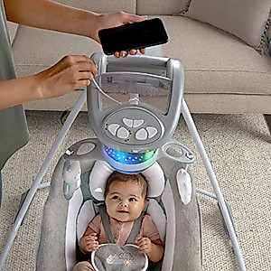 Ingenuity InLighten 2-in-1 Baby Swing & Rocker - Cool Mesh Fabric, Vibrations, Swivel Infant Seat, Nature Sounds, Light Up Mobile - Pemberton