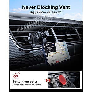 Rorhxia Fits MagSafe Car Mount, [Never Blocking Vent, Enjoy Comfort of A/C] [20 Strong Magnets] Magnetic Phone Holder for Car Universal Extension Vent Clip Car Phone Holder Fit for iPhone 15 Pro Max