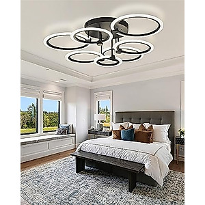 SEABLE Modern LED Ceiling Light 7 Rings Dimmable Ceiling Light Fixtures with Remote Black Close to Ceiling Light 31.8" 130W 3000K-6500K Flush Mount Ceiling Lamp for Living Room,Bedroom,Kitchen