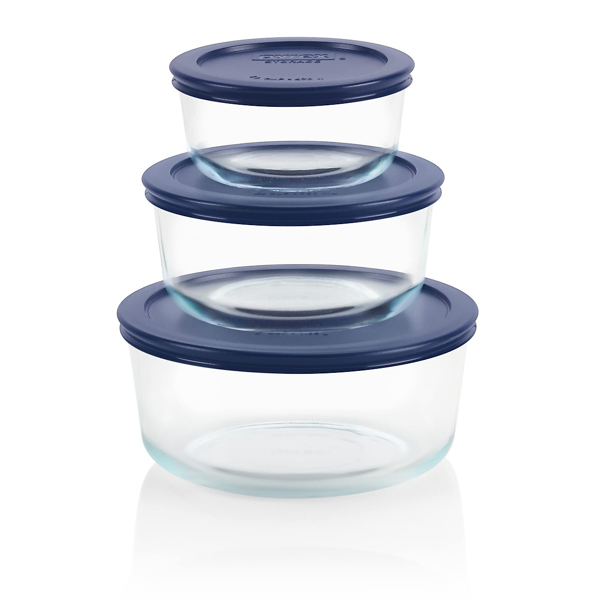 Pyrex Simply Store 6-Pc Glass Food Storage Container Set with Lid, 7-Cup, 4-Cup, & 2-Cup Round Glass Storage Containers with Lid, BPA-Free Lid, Dishwasher, Microwave and Freezer Safe