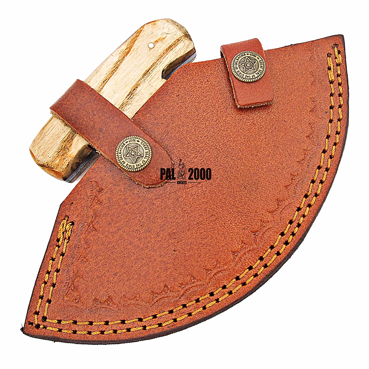 ULU-3007 Handmade Damascus Steel Ulu Knife Stabilized Handle With Sheath