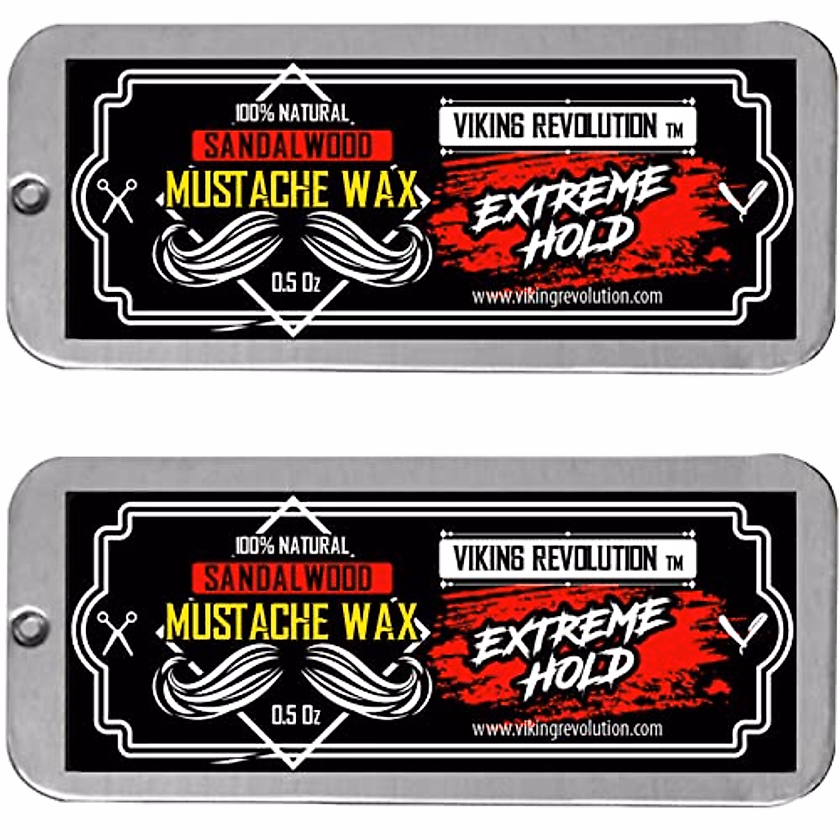 Viking Revolution Hair Styling Agent Mustache Wax 2 Pack - Extreme Hold Beard & Moustache Wax for Men - Strong Hold Helps Train Tame & Style - 0.5oz each (Sandalwood, 2 Pack)