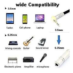 PNGKNYOCN Right Angle 3.5mm (1/8 inch) Male to 6.35mm (1/4 inch) Female Stereo Audio Adapter Connector Gold Plated for Audio Cable Extension and Conversion.