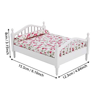 3Pcs Dollhouse Decoration Accessories, 1Pc Mini Dollhouse Furniture Bed and 2Pcs Miniature Carpet Turkey Rugs for Kids Gift