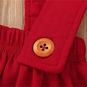 Toddler Baby Girls Valentine's Day Outfits Long Sleeve Dot Heart Shirt Top Red Suspender Skirt Clothes Set(Red, 2-3T(90)）