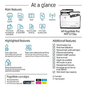 HP PageWide Pro 577dw Color Multifunction Business Printer with Wireless & Duplex Printing (D3Q21A)