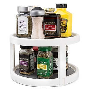 2 Tier Lazy Susan Organizer for Cabinet - 10 Inch Two Tier Lazy Susan Turntable for Cabinet - Plastic 2 Tier Lazy Susan Spice Rack with Rimmed Edge to Prevent Spilling