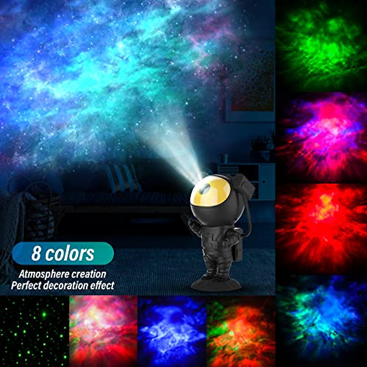 BestYiJo Astronaut Light Projector, Galaxy Projector Night Light 3D Nebula Decor lamp for Kids Room with Remote Control, 8 Color Modes Star Projector for Bedroom Ceiling Gaming Room Decor