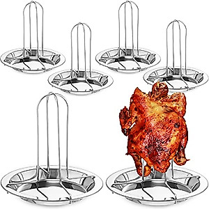 6 Pack Beer Can Chicken Holder Stainless Steel Chicken Roaster Rack Whole Chicken Roaster Stand with Pan Beer Butt Vertical Chicken Stand for Grill Oven Smoker Camping Home BBQ