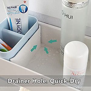 MORNITE Bathroom Organizer Mirror, Restroom Shelf Adhesive Wall Mount No Drilling Basket Rack Shelves Shower Caddy Blue