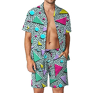 Arssm Mens 2 Pieces Vintage Shirts and Shorts Set 80s 90s Outfit Button Down Beach Suit Quick Dry for Vintage Halloween Party(Green-XL)