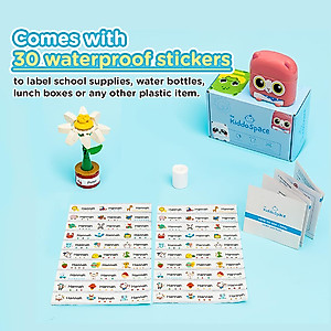 KiddoSpace Name Stamp for Clothing Kids - Kiddostamp™ Customized Double Sided Name Stamp - Personalised Clothing Stamps - Waterproof Name Stamp (White + Black Ink)