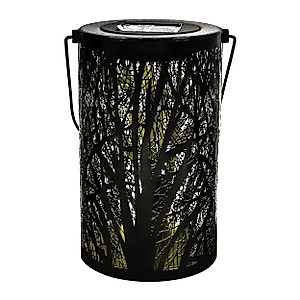 Fovasen Hanging Solar LED Candle Lanterns, Farmhouse Retro Metal Table Lanterns Rounded Decorative Outdoor Lights Waterproof Solar Lamp with Handle for Garden, Patio,Porch,Yard,Fireplace and Tabletop