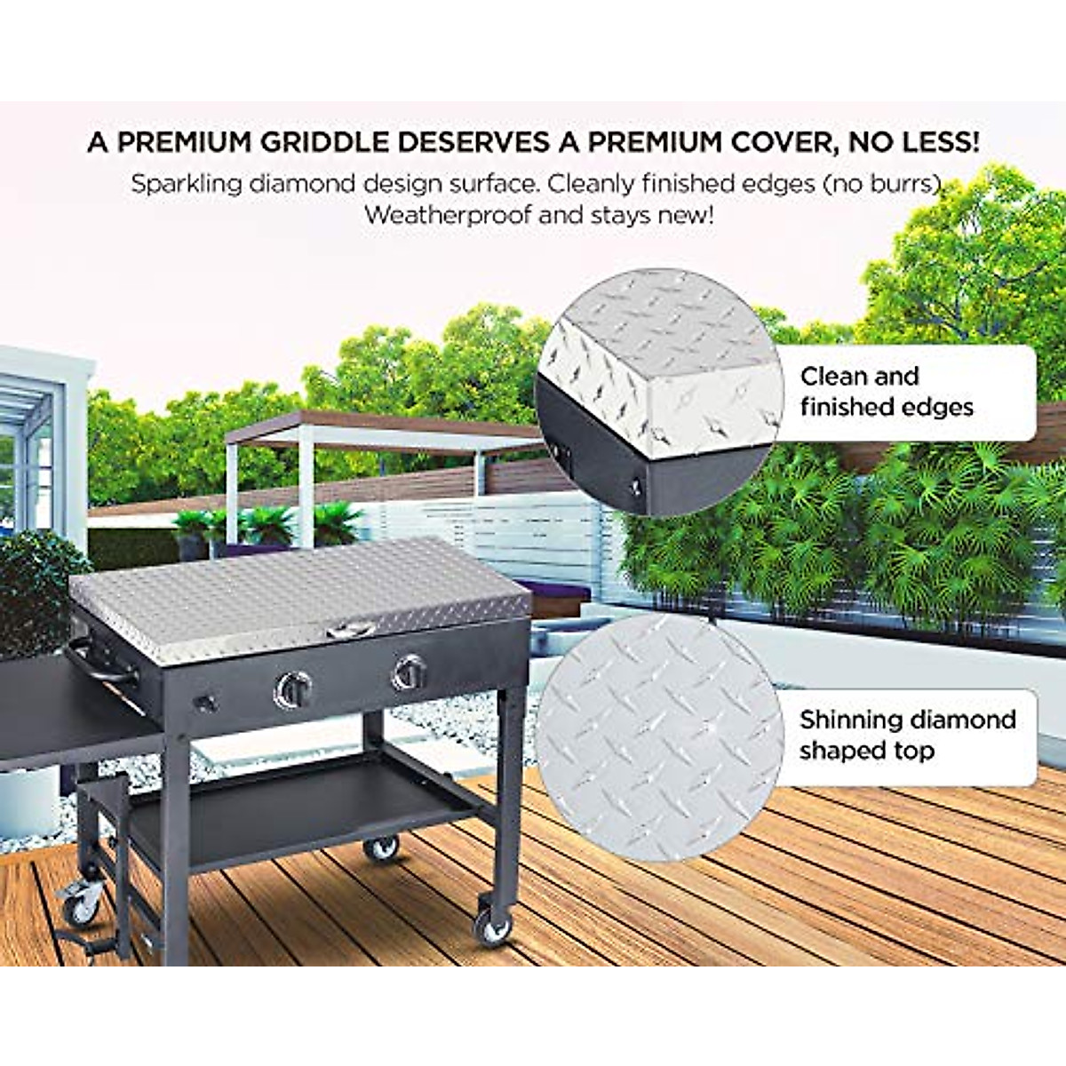 Griddle Cover 36" and 28" Works for Blackstone Griddle Cover 36 &28 inch Waterproof Diamond Plated Lightweight Aluminum Hard Top Lid with Stainless Steel Handle for Outdoor BBQ Hood Grill Accessories