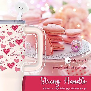 winiwo 40 oz Valentines Tumbler with Handle and Straw, Heart tumbler Gifts for Mom/Women/Wife/Her/Love, Insulated Pink Tumbler, Fits Cupholders, Available Gift Wrapping