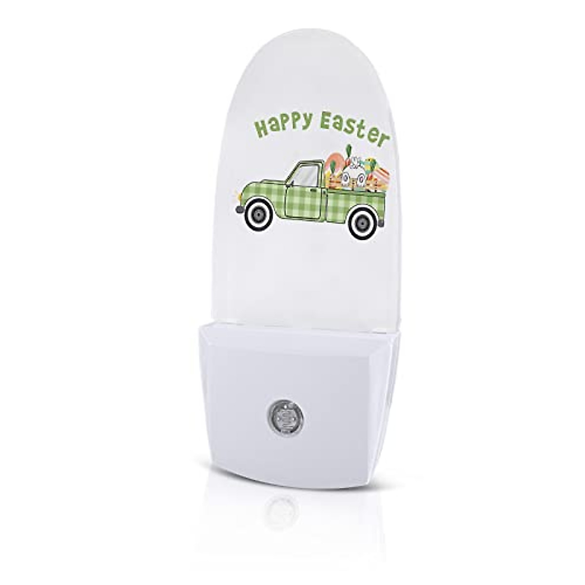 Plug-in LED Night Light with Auto Light Sensor - Popsicle Shape Nightlight Baby Night Lights for Hallway Bedroom Kids Room - Happy Easter Green Plaid Truck with Bunny and Easter Eggs