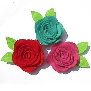 JKJF 20 Pcs Felt Rosette with Leaf Felt Rose Flowers Fabric Flowers for DIY Crafts Hair Accessories Wedding Decor - 20 Colors