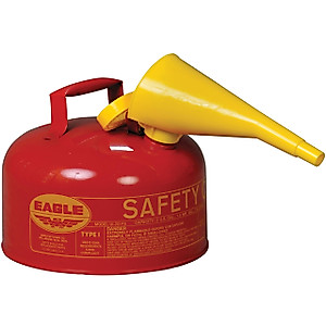 Eagle 2 Gallon Type I Red Safety Gas Can for Gasoline with Flame Arrester, Self-Closing Lid, and F-15 Funnel, Made in the USA, Galvanized Steel Flammable Storage Can, UI20FS