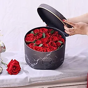 BBJ WRAPS Vintage Marble Flower Paper Box Round Florist Boxes For Bouquet With Lids Set/3 (S/M/L) (Black)