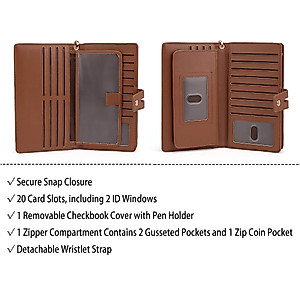 UTO RFID Wristlet Wallet for Women Detachable Checkbook Holder Card Bill Phone Organizer Large Clutch Purse