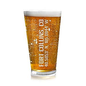 American Sign Letters Fort Collins Colorado City Map Pint Glass - Fort Collins Map Glass, Colorado Gift, Colorado Glass