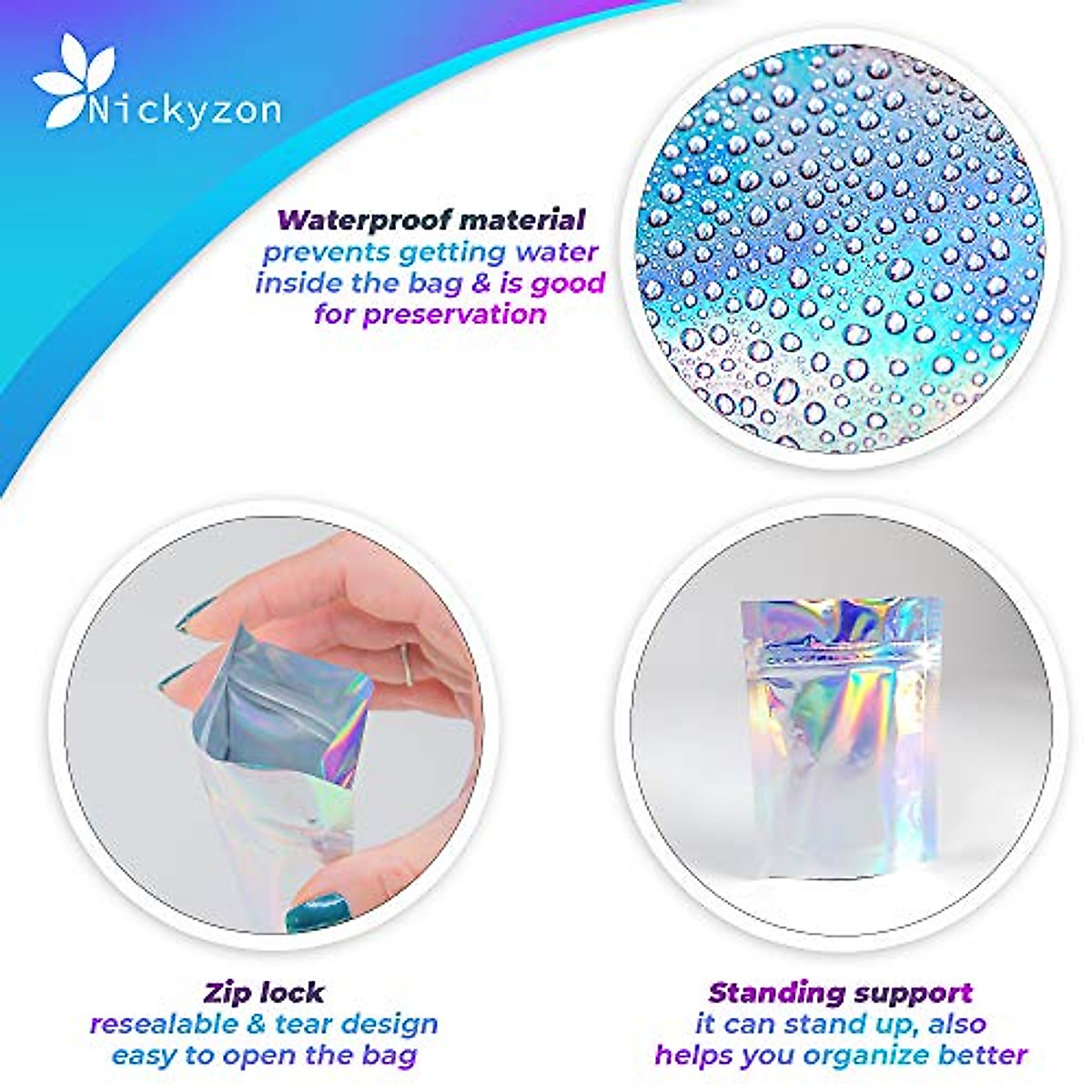 120 pcs Holographic Mylar Resealable Bags for Packaging - 3.5x5.1" Edible Smell Proof Ziplock Baggies for Party Favor Food Storage - 3.5g Small Sealable Foil Pouch for Candy, Lip Gloss, Lash, Jewelry