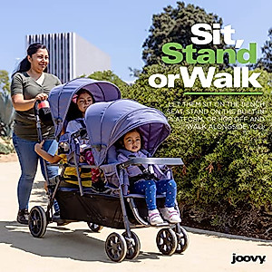 Joovy Big Caboose Triple Stroller with Rear Bench and Standing Platform, Reclining Seats, Optional Rear Seat, and Two Universal Car Seat Adapters, Jet