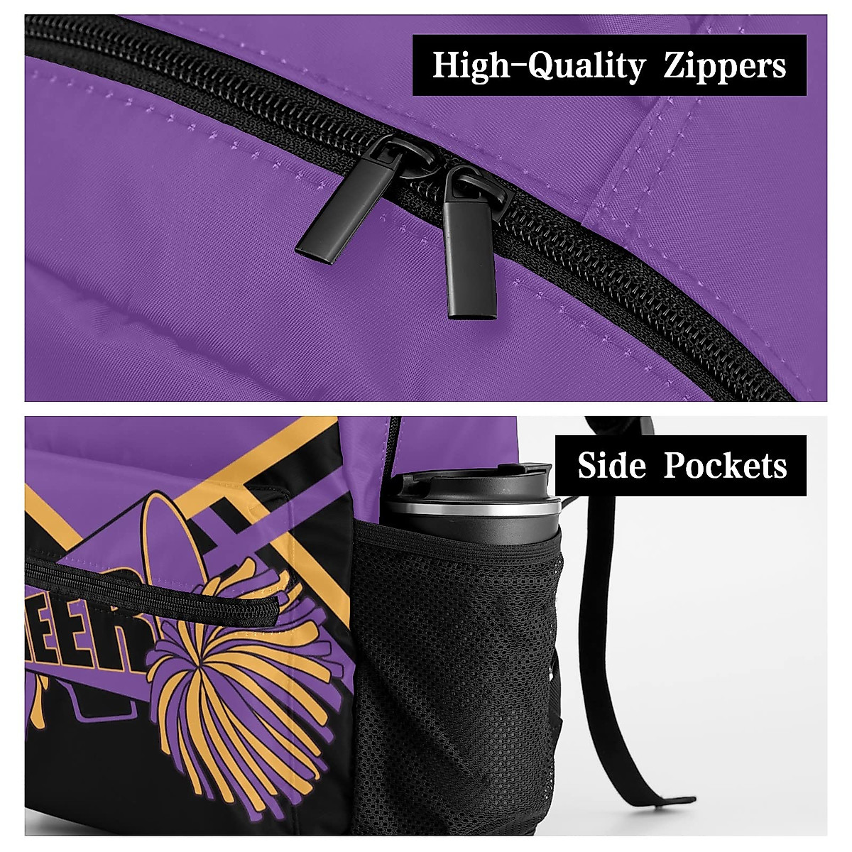 BigBigift Customized Cheerleader Purple Waterproof Backpack with Name for Hiking Camping Picnic 12.2(L)x5.9(W)x16.5(H)inch